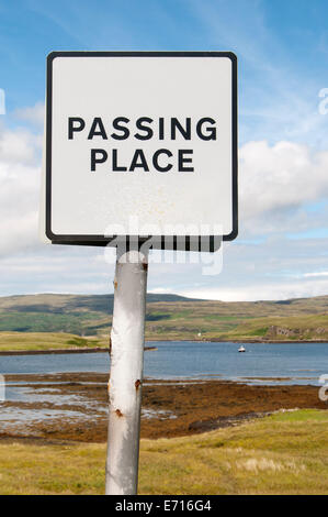 Passing place sign on single track road. Isle of Lewis, Scotland, Outer ...