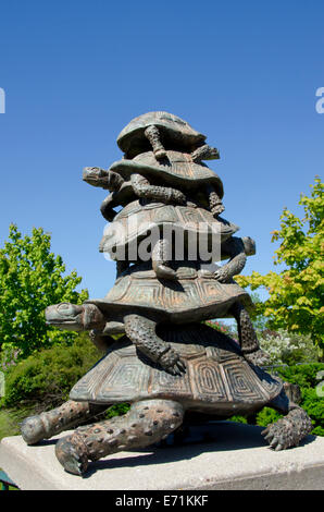 Michigan, Mackinac Island. Turtle statue, Mackinac Island was once ...