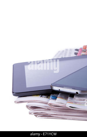 Mobile phone with stationery, many business documents and graphics on ...