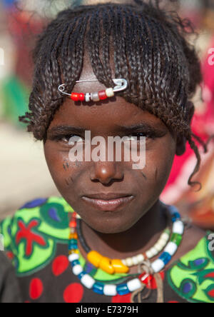 Portrait of an afar tribe girl with a beaded necklace, Afar region ...