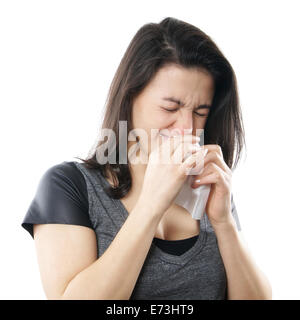 A sad woman crying and blowing her nose Stock Photo - Alamy