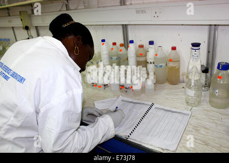 Entebbe, Uganda, 5th Sept, 2014. A Laboratory Technician at work in ...