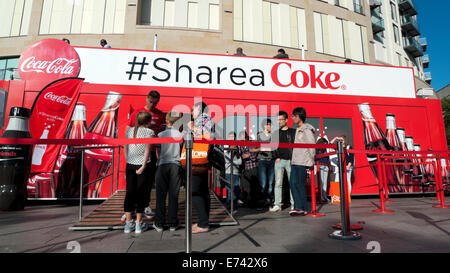 Coca-Cola promotion advert on double-decker bus Cardiff City Centre ...