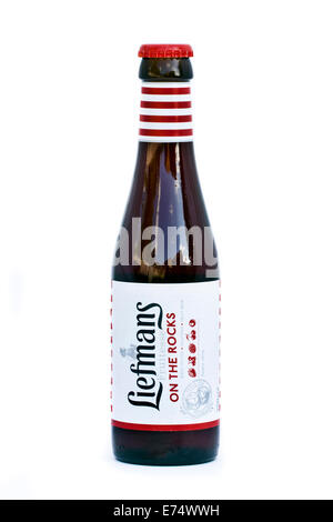 Bottles of Belgian Liefmans fruit beer isolated on a white background ...
