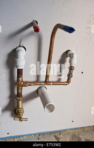 First fix plumbing for house extension Hay-on-Wye Powys Wales UK Stock ...