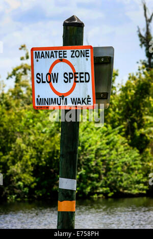 Manatee slow speed zone on the St.Johns River in Florida USA Stock ...