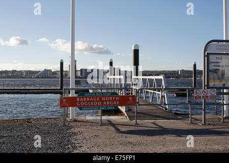 Cardiff Bay Water Bus Stop and Welsh Bilingual Sign. Wales UK Stock ...