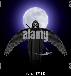 Terrifying Grim Reaper over full moon background Stock Photo - Alamy