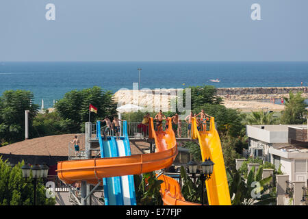 Hotel Swimming Pool with water slide, Colakli, Side, Turkey Stock Photo ...