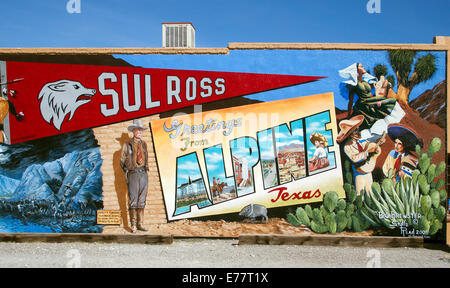 Mural in Alpine, west Texas, depicting a cattle drive at the end of ...