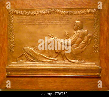 An engraving of Augustus Saint-Gaudens, created around 1888, depicting ...