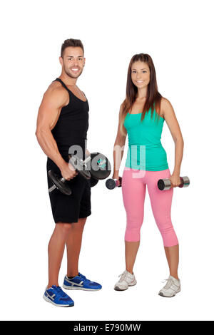 Training with my personal trainer isolated on white Stock Photo - Alamy