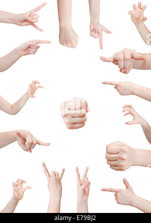 Female hand gesture isolated on white Stock Photo - Alamy