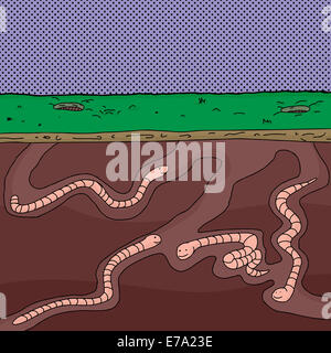 Earthworm digging soil underground illustration Stock Vector Art ...