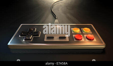 A regular vintage rectangular gaming controller with red and black ...
