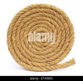 Rolled rope on white background Stock Photo - Alamy