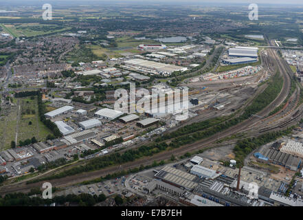 An aerial photograph of Doncaster rail yards, south of the town centre ...