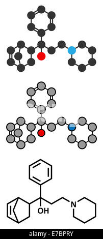 Biperiden Parkinson's disease drug molecule. Stylized skeletal formula ...