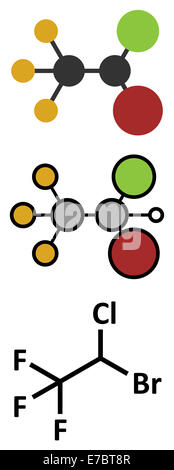 Halothane general anesthetic drug molecule. Stylized skeletal formula ...