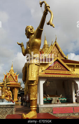 Golden statue of archer at Buddhist temple in Vientiane, Laos Stock ...