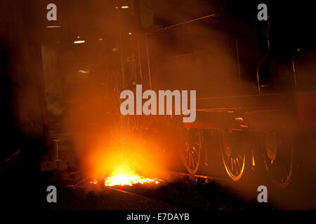 Steam trains in shed at Tanfield Railway, the oldest railway in the ...