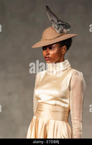 A model wears an outfit from designer Nicole Farhi, at London Fashion ...