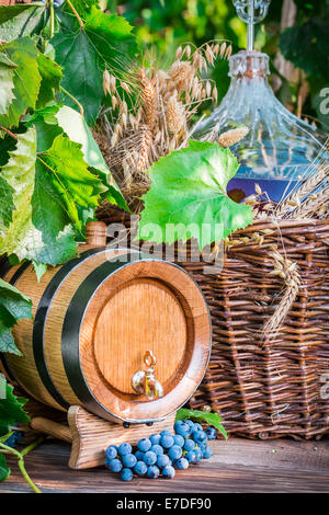 Barrel and demijohn full of red wine Stock Photo - Alamy
