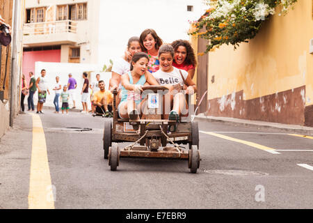 Wooden cart racing downhill in Guia de Isora, tenerife, Canary Islands ...