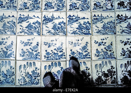 The Jewish synagogue with blue and while floor tiles in Cochin India ...