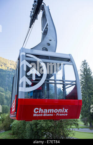 The Flegere cable car onto the Aiguille rouge from the Chamonix Valley ...