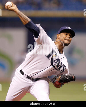 Alex Colome delivers in the first pitch during the Tampa Bay Rays game ...