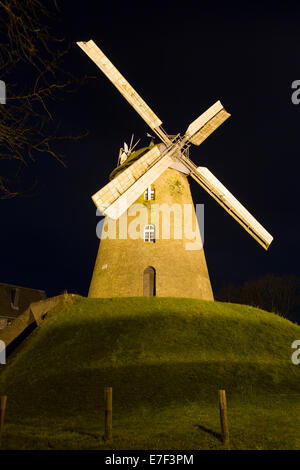 Stommeln windmill at night, Stommeln, Pulheim, North Rhine-Westphalia ...