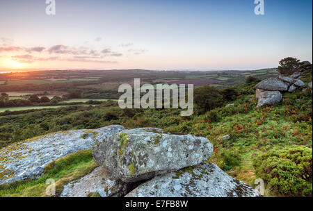 view form Helman Tor Cornwall wildlife trust reserve looking north ...