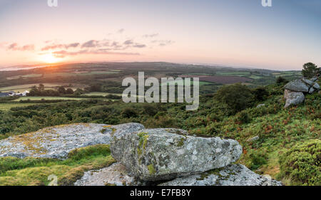 view form Helman Tor Cornwall wildlife trust reserve looking north ...