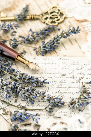 Old letters with dry flowers and book close up Stock Photo - Alamy