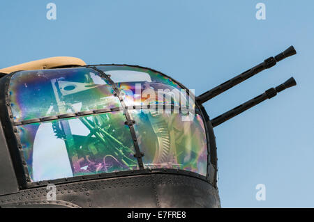 Front gun turret of an RAF Bomber Command Avro Lancaster WW2 aeroplane ...