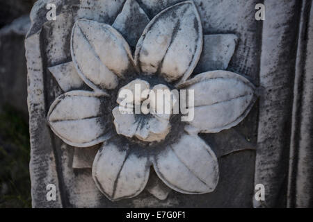 Detail of an ancient ornamental carved stone borders with floral ...