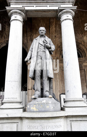 George Stephenson statue on facade of the old railway station ...