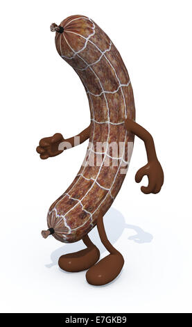 cartoon salami with arms and legs, 3d illustration Stock Photo - Alamy