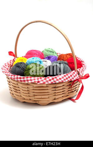 colorful wool threads for knitting on wooden background Stock Photo - Alamy