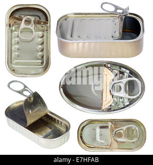 Open old metal tin cans isolated on white background. High resolution ...