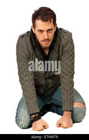 Man on knees, isolated over white background Stock Photo - Alamy