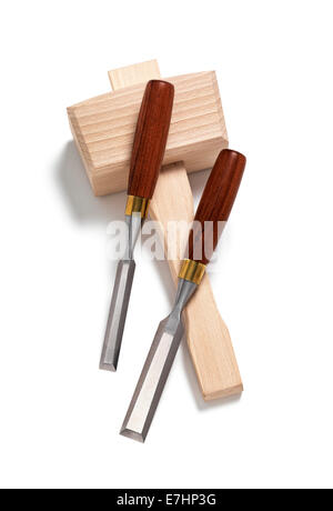 Chisel set with Mallet on white overhead view Stock Photo - Alamy
