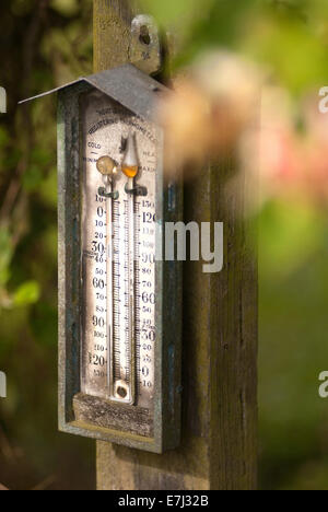 Maximum and minimum thermometer, with Fahrenheit and Celsius scales ...