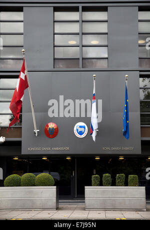 The Danish Embassy in London, UK, on Sloane Street. Modern, zinc-clad ...