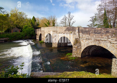 The bridge and weir on the river Teme at Leintwardine, on the ...