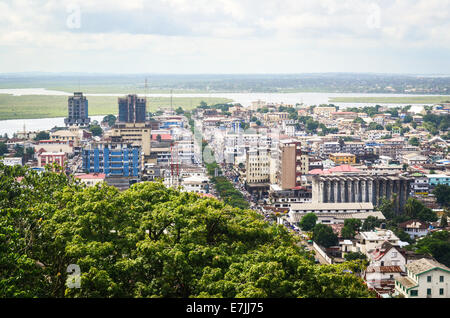 Aerial view of the city of Monrovia, Liberia, taken from the top of the ...