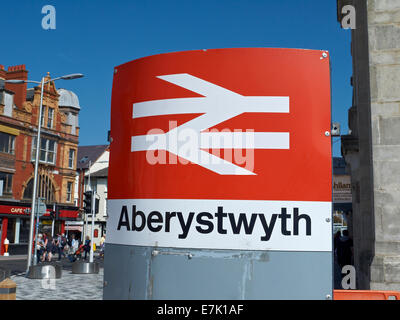 railway station sign aberystwyth ceredigion wales UK Stock Photo - Alamy