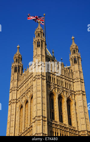Victoria Tower, part of the Palace of Westminster, viewed from Westminster Palace Gardens ...
