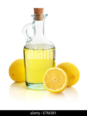 A bottle of lemon essential oil is an alternative medicine. Selective ...